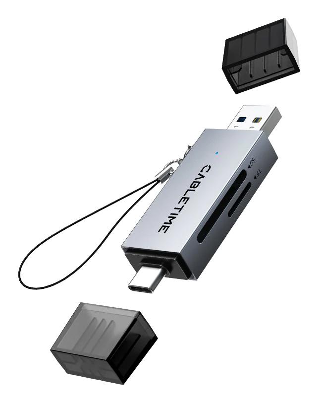 CABLETIME card reader CT-ACSD3-AG, SD/micro SD, USB/USB-C, 5Gbps, γκρι | Gameexplorers.gr